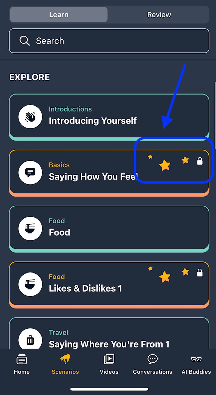 What do the stars next to the Scenario titles mean? – Memrise